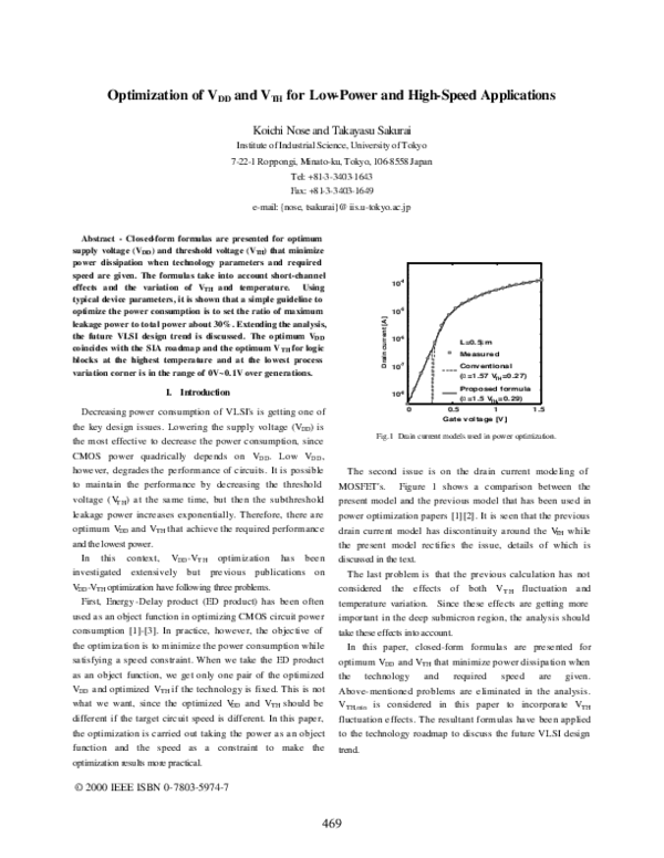 (PDF) Optimization of VDD and VTH for low-power and high speed applications