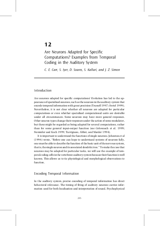 (PDF) Are Neurons Adapted for Specific Computations? Examples from ...