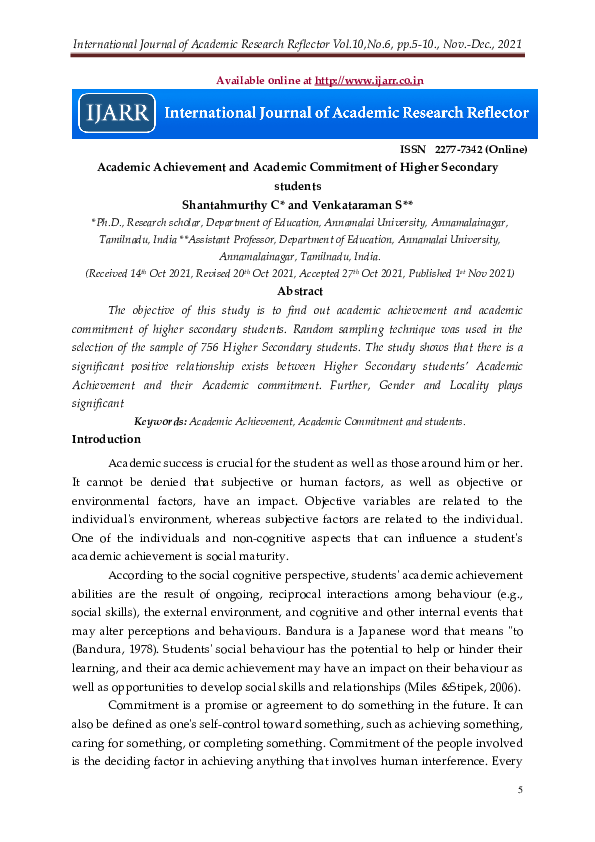 (PDF) Academic Achievement and Academic Commitment of Higher Secondary ...