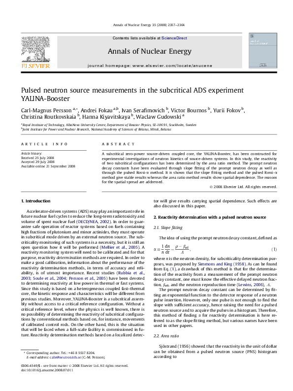 (PDF) Pulsed neutron source measurements in the subcritical ADS ...