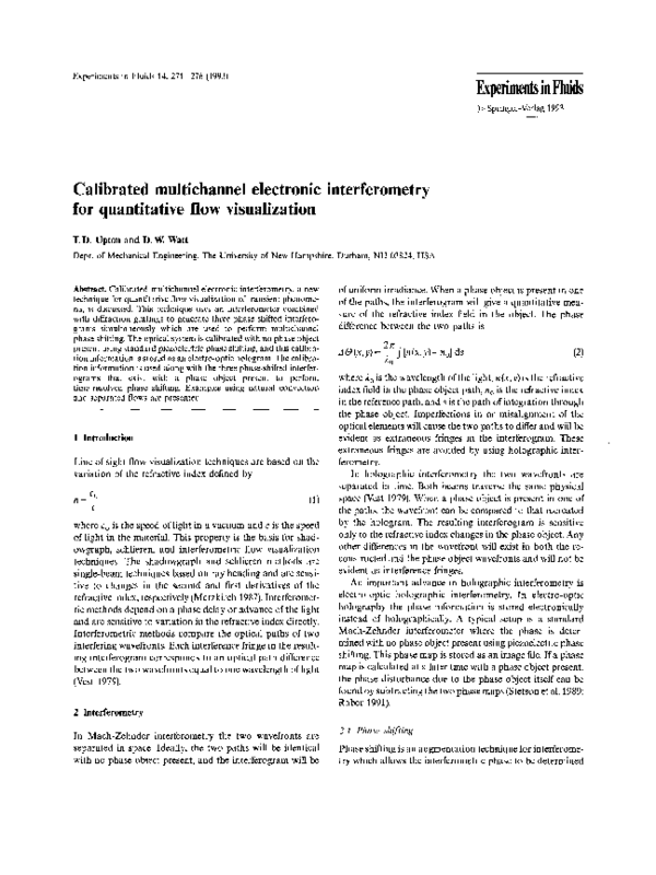 (PDF) Calibrated multichannel electronic interferometry for quantitative flow visualization