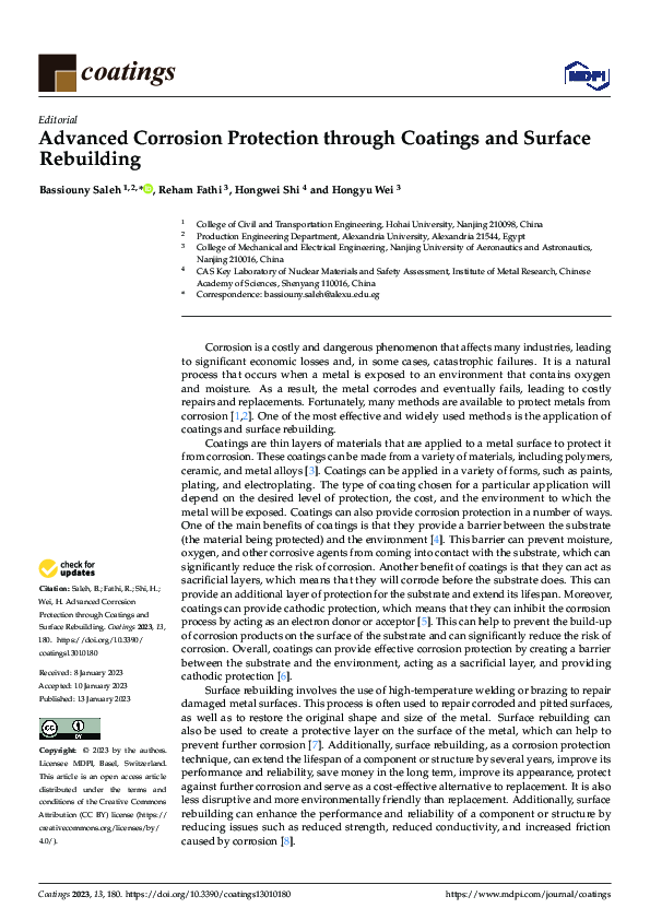 (PDF) Advanced Corrosion Protection through Coatings and Surface Rebuilding