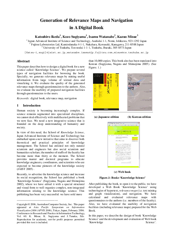(PDF) Generation of relevance maps and navigation in a digital book ...
