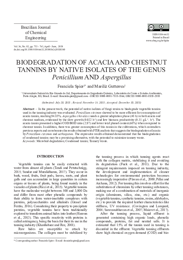 (PDF) BIODEGRADATION OF ACACIA AND CHESTNUT TANNINS BY NATIVE ISOLATES ...