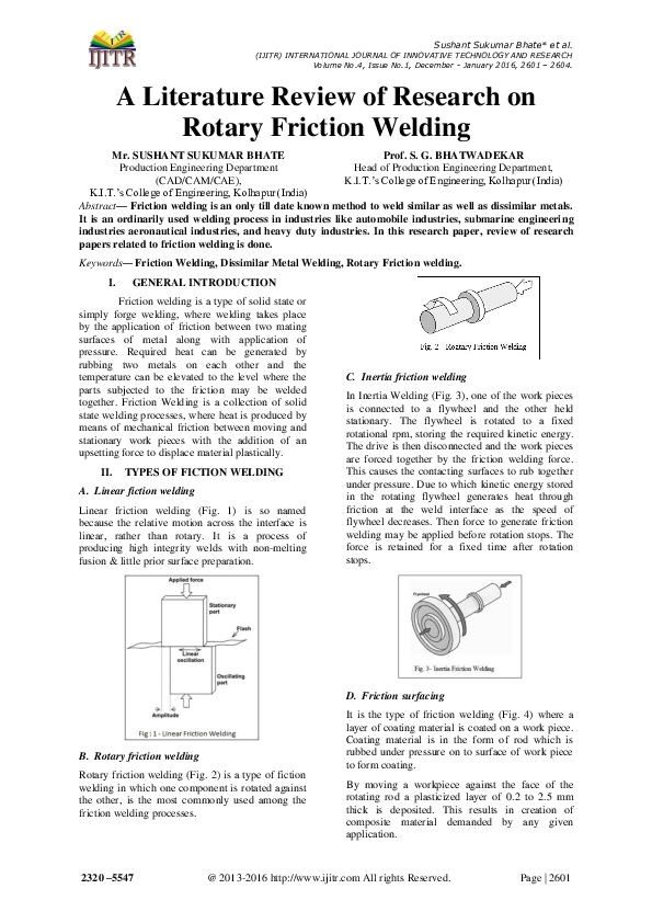 (PDF) A Literature Review of Research on Rotary Friction Welding