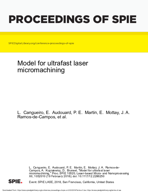 (PDF) Model for ultrafast laser micromachining
