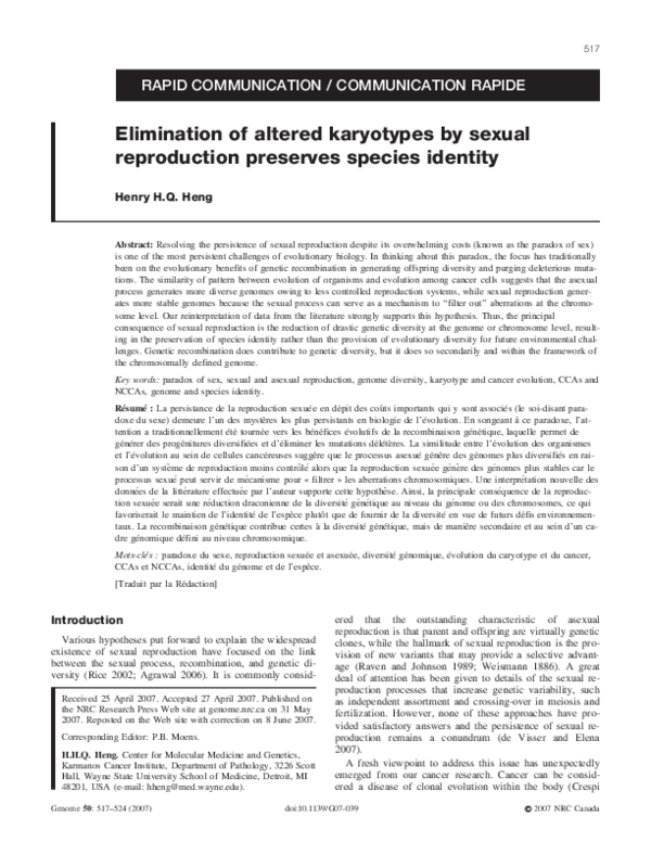 (PDF) Elimination of altered karyotypes by sexual reproduction ...