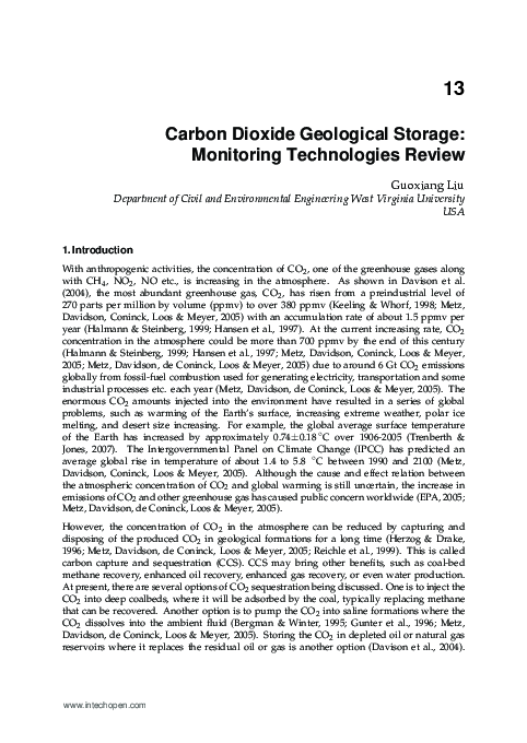 (PDF) Carbon Dioxide Geological Storage: Monitoring Technologies Review
