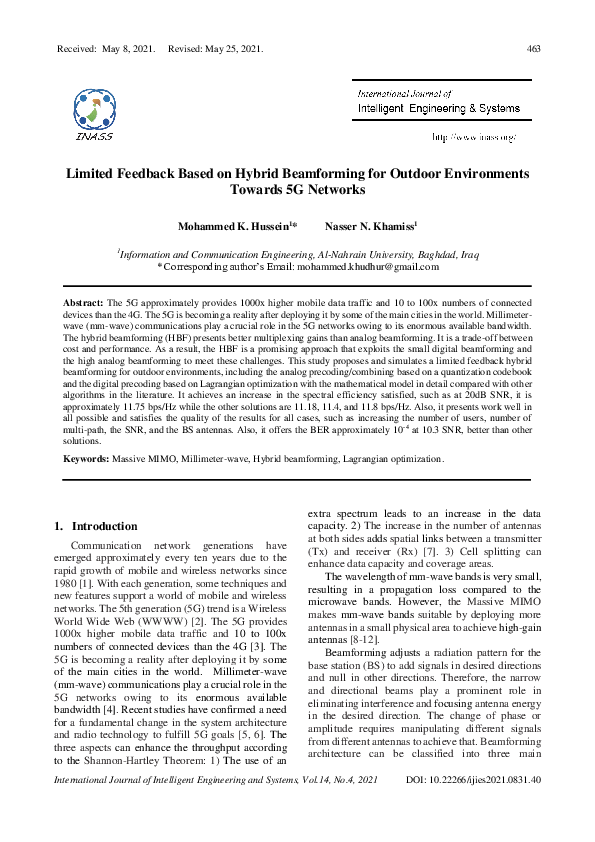 (PDF) Limited Feedback Based on Hybrid Beamforming for Outdoor ...