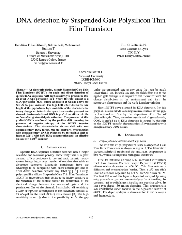 (PDF) DNA Detection by Suspended Gate Polysilicon Thin Film Transistor