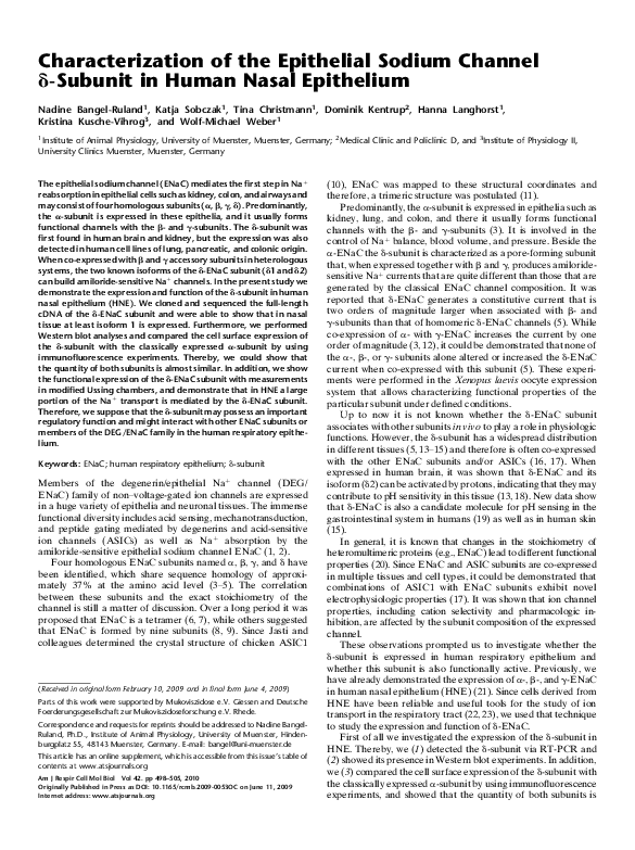 (PDF) Characterization of the Epithelial Sodium Channel δ-Subunit in ...