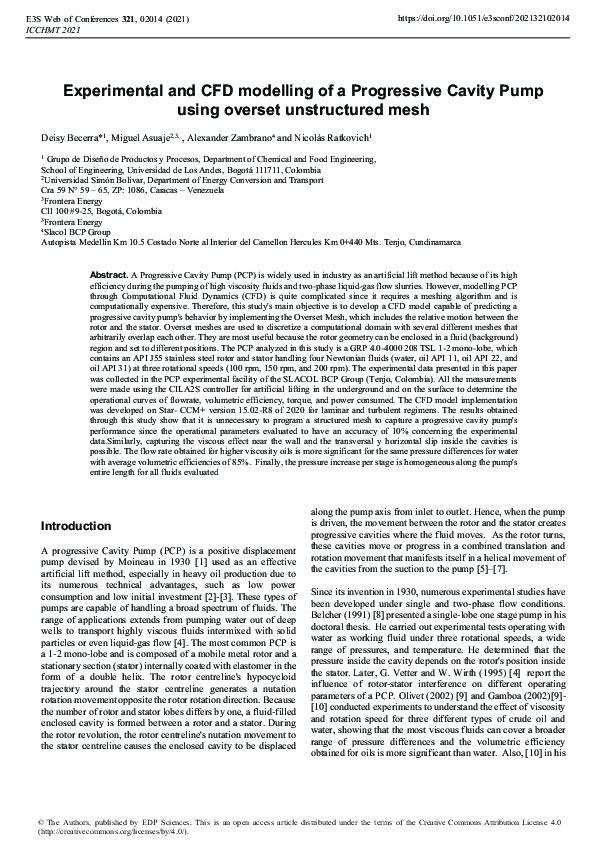 Pdf Experimental And Cfd Modelling Of A Progressive Cavity Pump Using Overset Unstructured Mesh