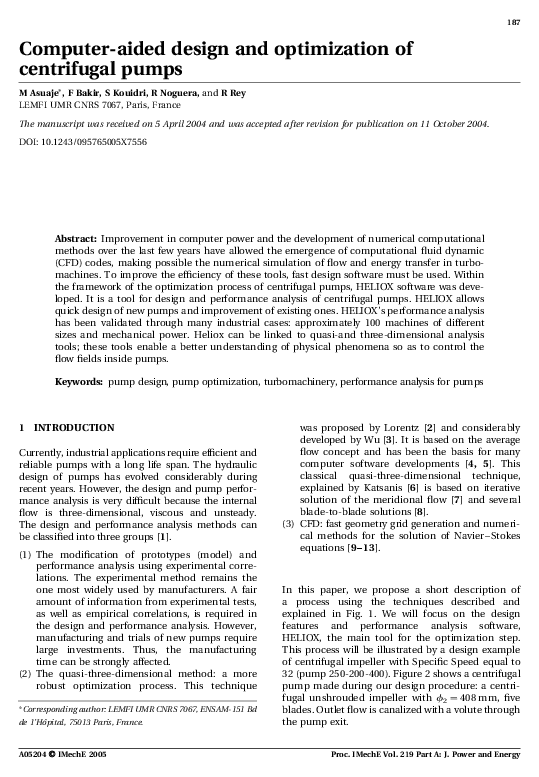 (PDF) Computer-aided design and optimization of centrifugal pumps