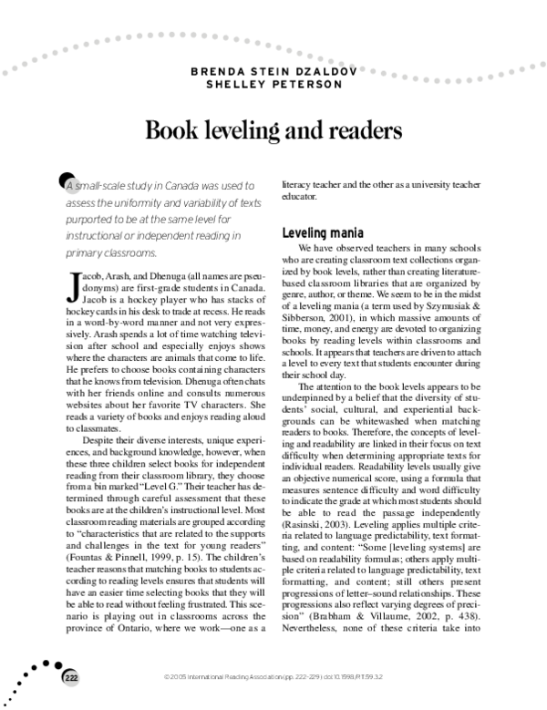 (PDF) Book Leveling and Readers