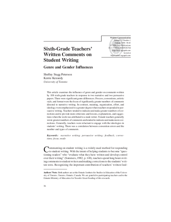 (PDF) Sixth-Grade Teachers’ Written Comments on Student Writing