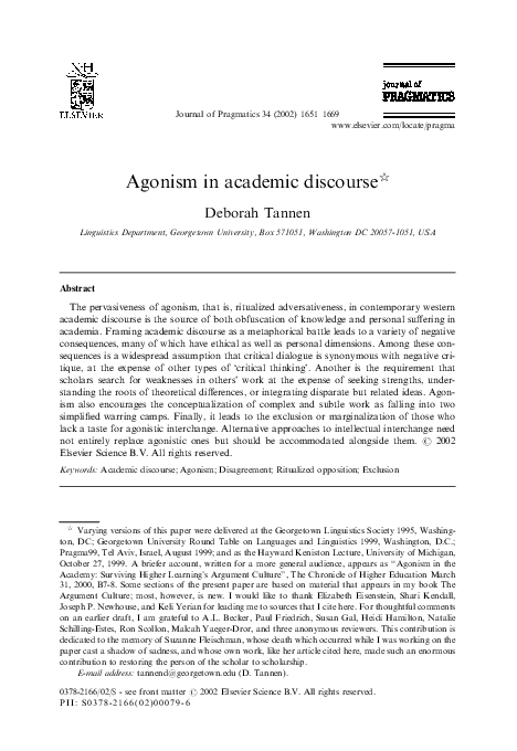 (PDF) Agonism in academic discourse