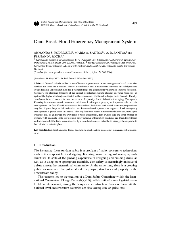 (PDF) Dam-break flood emergency management system