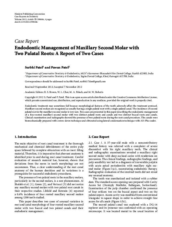 (PDF) Endodontic management of maxillary second molar with two palatal ...