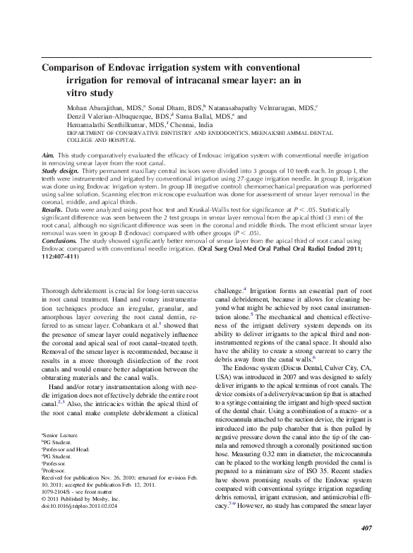 (PDF) Comparison of Endovac irrigation system with conventional irrigation for removal of ...