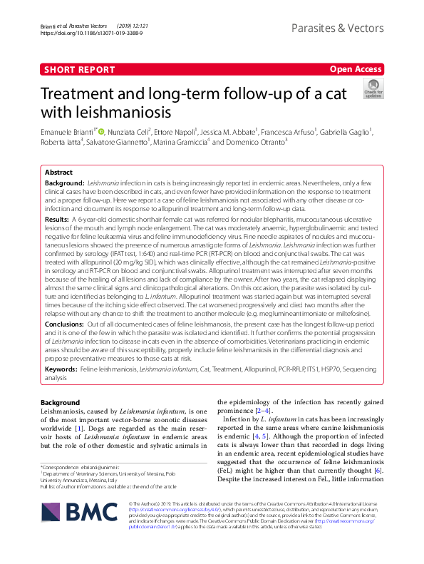 (PDF) Treatment and long-term follow-up of a cat with leishmaniosis