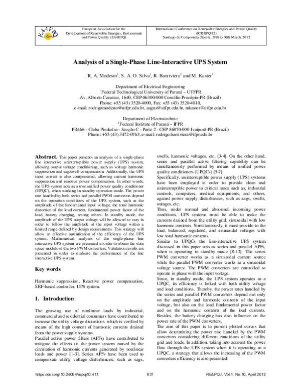 (PDF) Analysis of a Single-Phase Line-Interactive UPS System