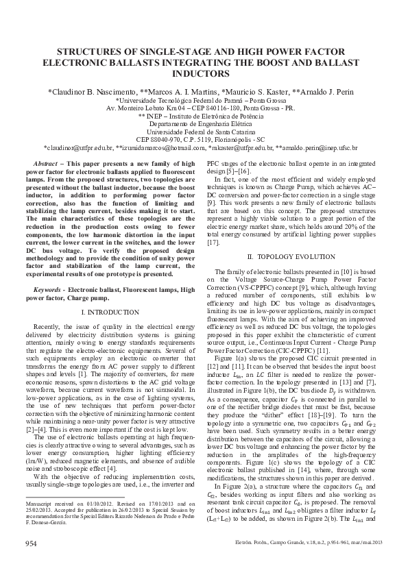 (PDF) Structures of single-stage and high power factor electronic ballasts integrating the boost ...