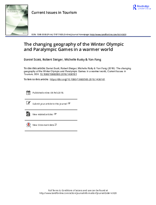 (PDF) The changing geography of the Winter Olympic and Paralympic Games ...