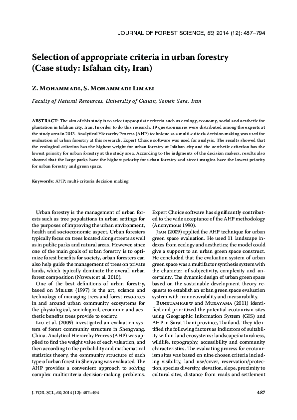 (PDF) Selection of appropriate criteria in urban forestry (Case study: Isfahan city, Iran)