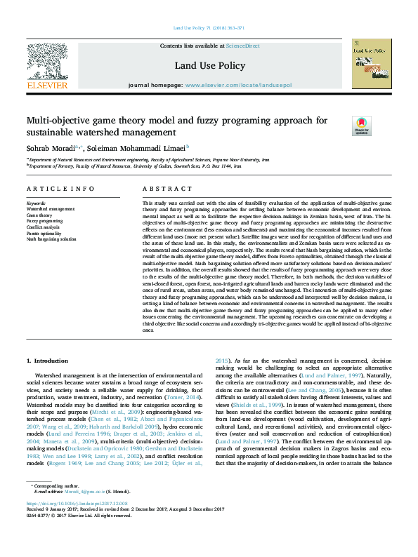 Pdf Multi Objective Game Theory Model And Fuzzy Programing Approach For Sustainable Watershed