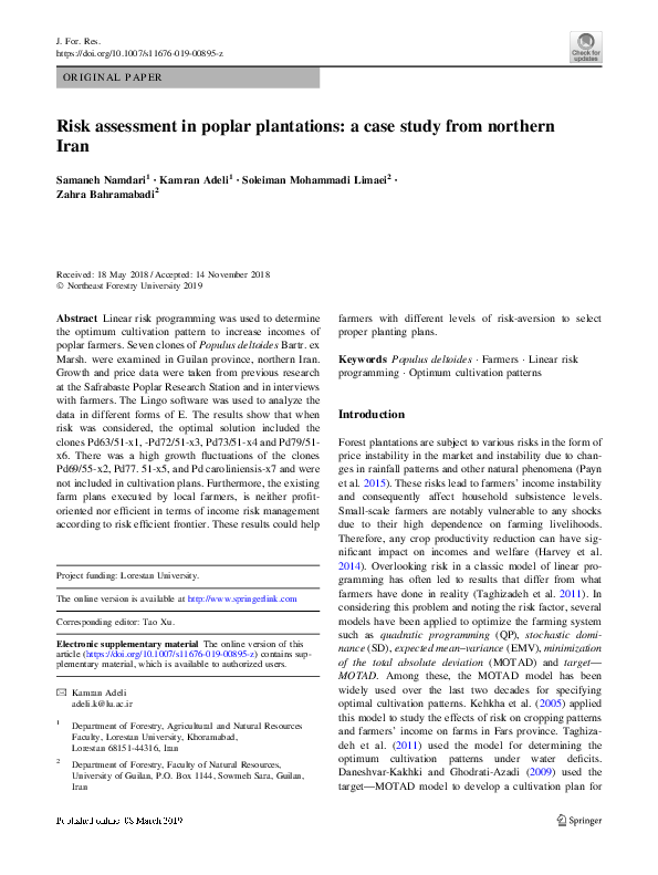 (PDF) Risk assessment in poplar plantations: a case study from northern Iran
