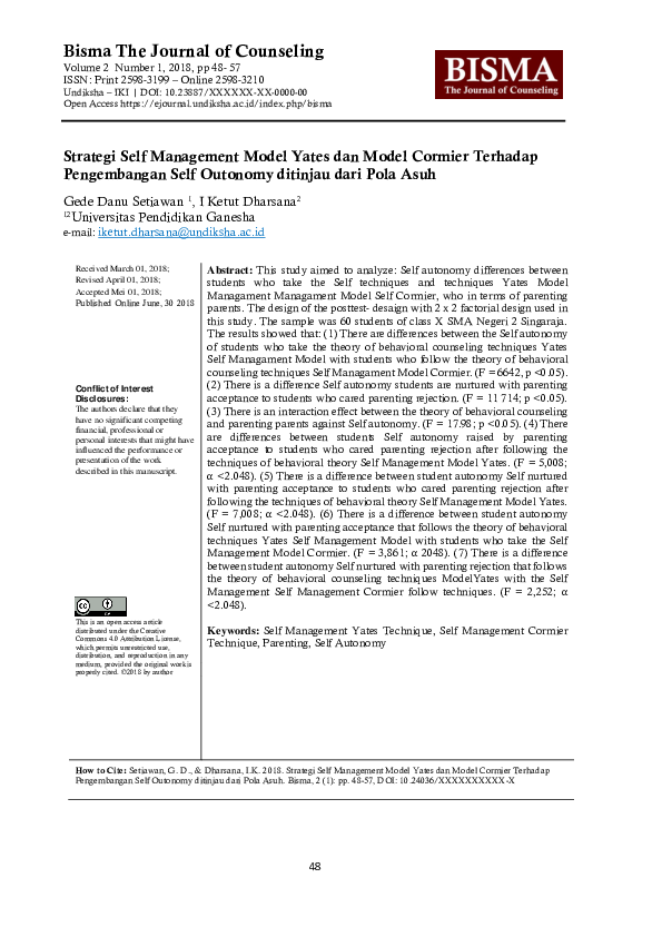 (PDF) Strategi Self Management Model Yates dan Model Cormier Terhadap ...