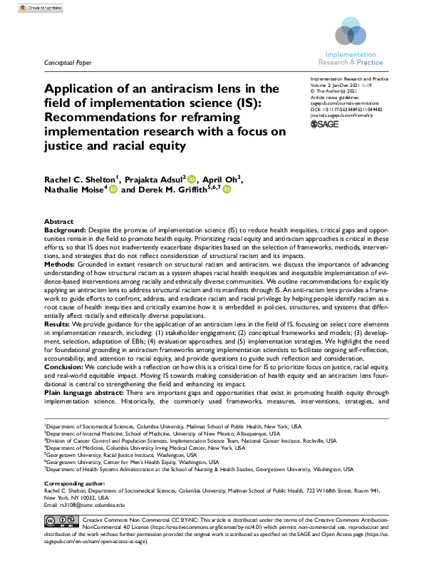 (PDF) Application of an antiracism lens in the field of implementation ...