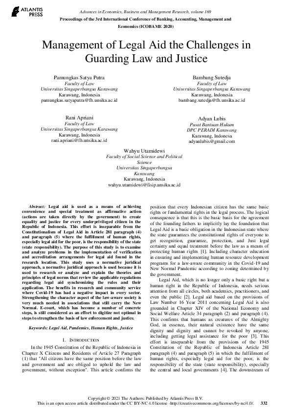 (PDF) Management of Legal Aid the Challenges in Guarding Law and Justice