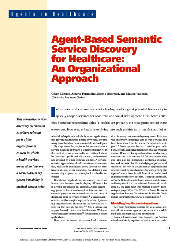(PDF) Agent-Based Semantic Service Discovery for Healthcare: An Organizational Approach ...