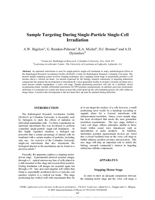 (PDF) Sample Targeting During Single-Particle Single-Cell Irradiation