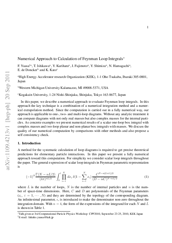 Pdf Numerical Approach To Calculation Of Feynman Loop Integrals
