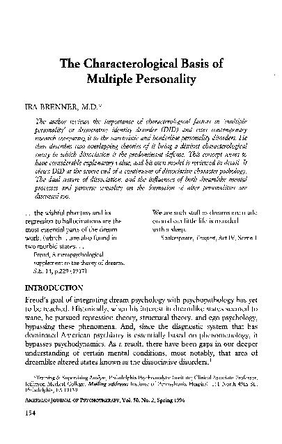 (PDF) The Characterological Basis of Multiple Personality