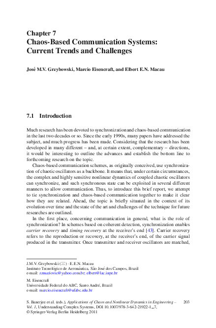 Pdf Chaos Based Communication Systems Current Trends And Challenges