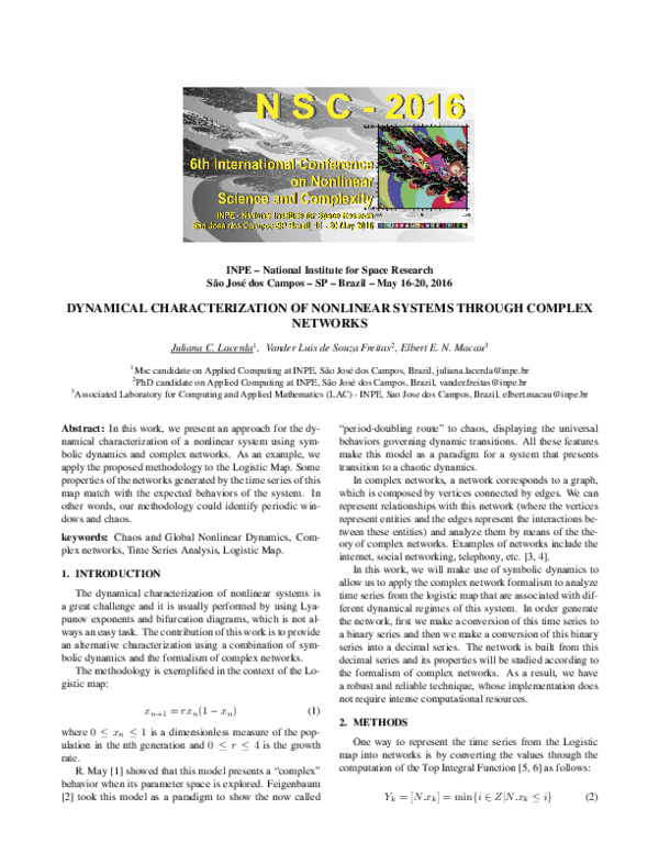 (PDF) Dynamical Characterization Of Nonlinear Systems Through Complex ...