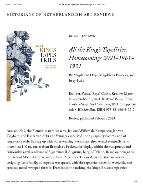 (PDF) "Review: Magdalena Ozga, Magdalena Piwocka, Jerzy Holc, All the King’s Tapestries ...