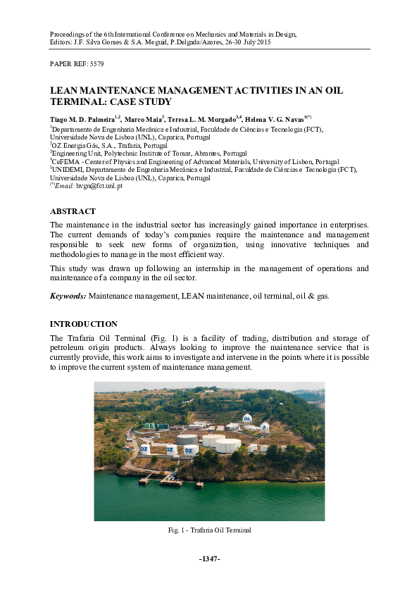 (PDF) Lean maintenance management activities in an oil terminal: case study