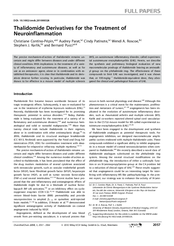 (PDF) Thalidomide Derivatives for the Treatment of Neuroinflammation
