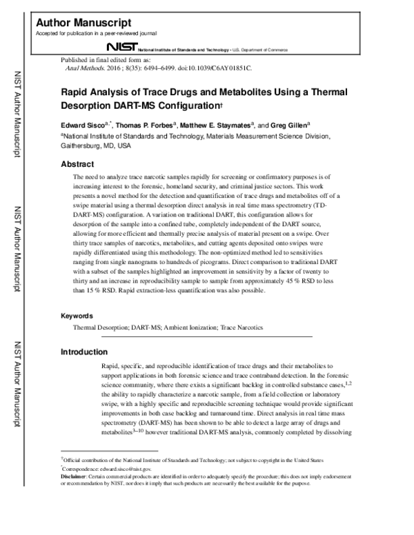 (PDF) Rapid analysis of trace drugs and metabolites using a thermal ...