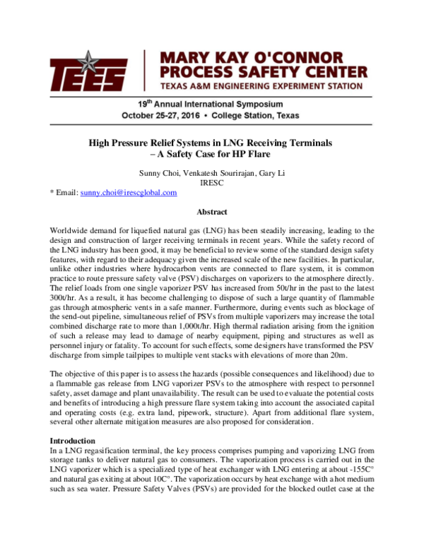 (PDF) High Pressure Relief Systems in LNG Receiving Terminals – A ...