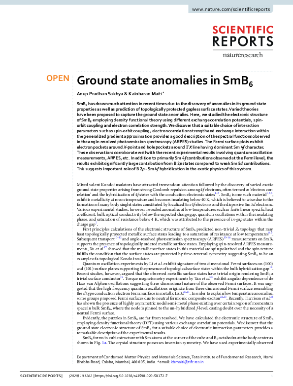(PDF) Ground state anomalies in SmB6