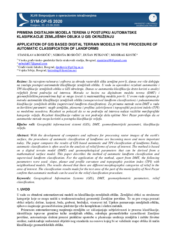 (PDF) Application of GIS based digital terrain models in the procedure of automatic ...