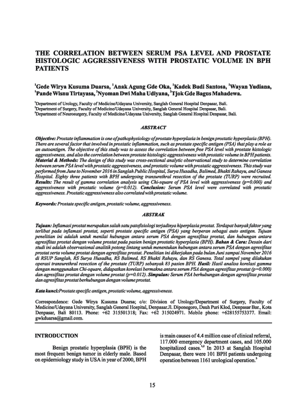 Pdf The Correlation Between Serum Psa Level And Prostate Histologic