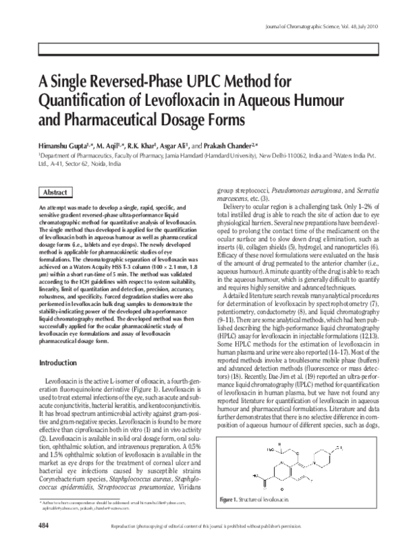 (PDF) A Single Reversed-Phase UPLC Method for Quantification of Levofloxacin in Aqueous Humour ...