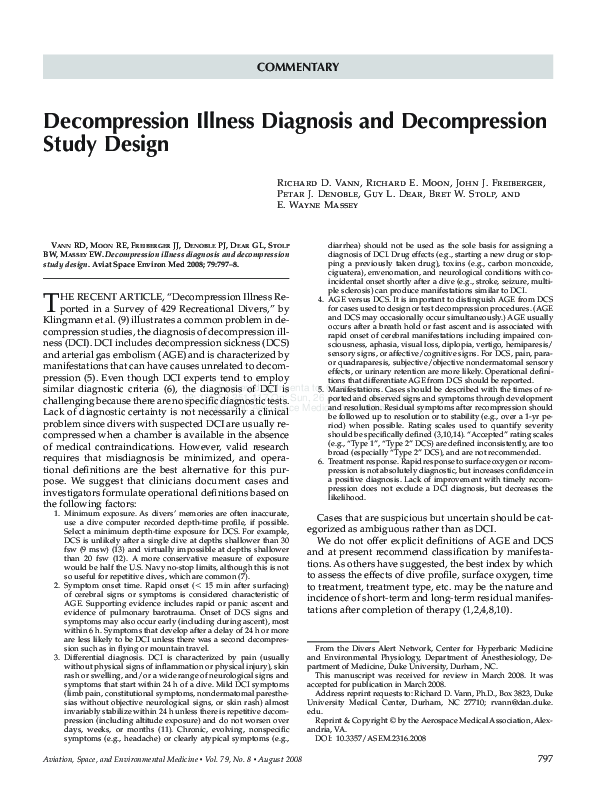 (PDF) Decompression Illness Diagnosis and Decompression Study Design ...