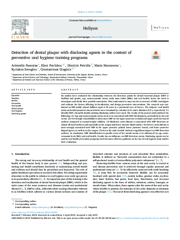 (PDF) Detection of dental plaque with disclosing agents in the context of preventive oral ...